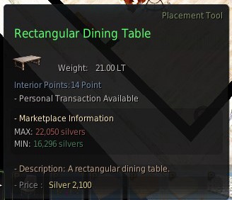 BDO Fashion | Rectangular Dining Table (Black Desert Online)